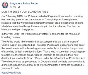 Police Remind Citizens Not To Misuse Changi Airport Boarding Passes