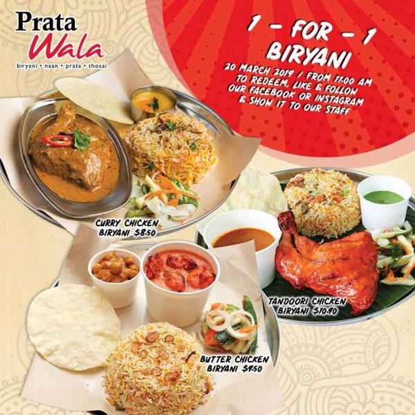 Prata Wala Has 1-For-1 Chicken Biryani At All Outlets On 20 Mar
