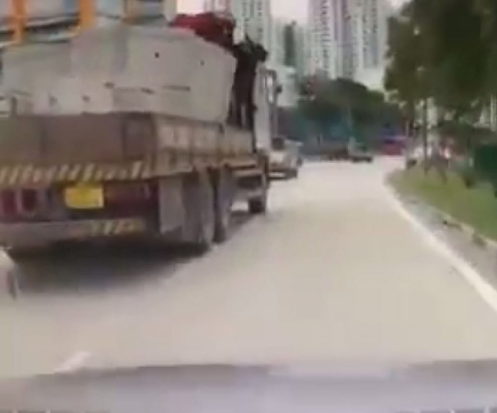 Unsecured Concrete Slabs Fall From Singapore Truck As It Comes To A Halt