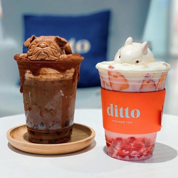Ditto Milk Tea In Thailand Has A Huge Marshmallow Pig Lazing In It