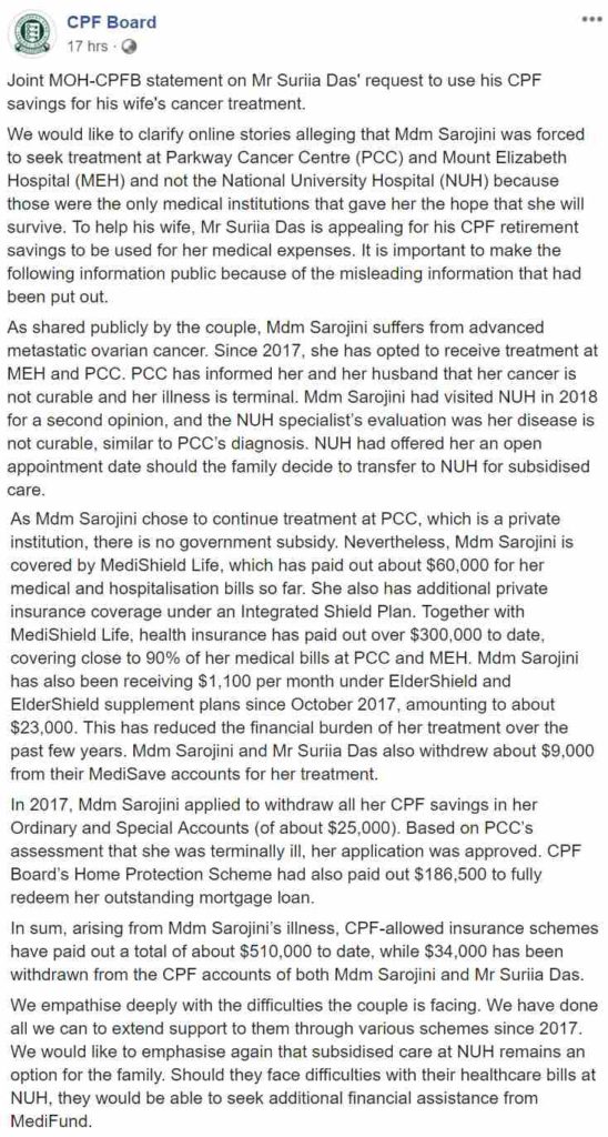 S'porean Asks To Use CPF Savings On Wife With Cancer; CPF Board ...