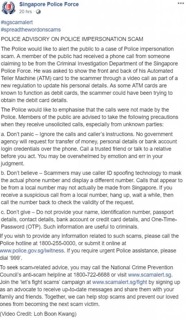 'CID' Asks For ATM Card Details In New Scam; S’pore Police Advises ...