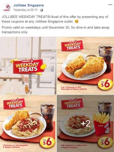 Jollibee Has $6 Coupons For Fried Chicken & Spaghetti Meals Till 30 Nov