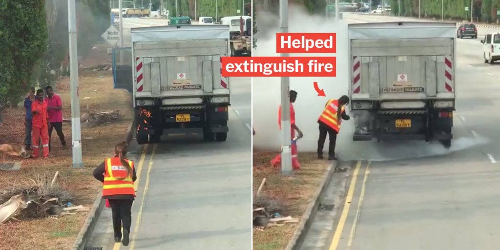 SBS Driver Stops Bus To Put Out Blaze In Tuas After Seeing Truck On Fire
