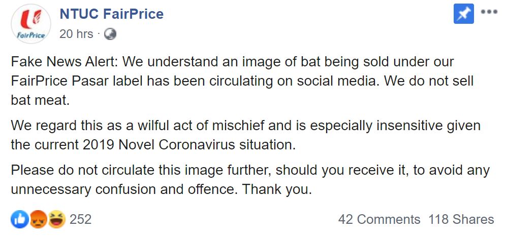 NTUC FairPrice Calls Out Instagrammer For Fake Bat Meat Photo, Says Act ...