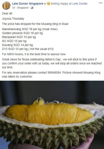Durian Prices In S'pore Dip As Low As $13/kg, Call Or Order Online For ...
