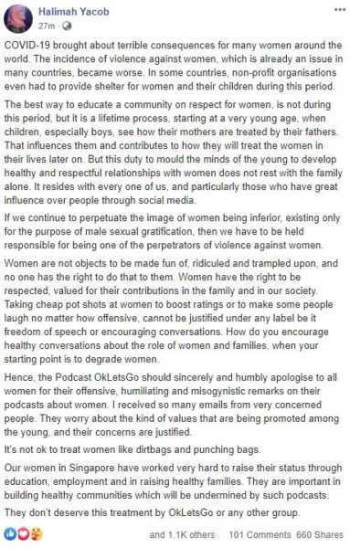 President Halimah Calls Out Misogyny After OkLetsGo Podcast Comes Under ...