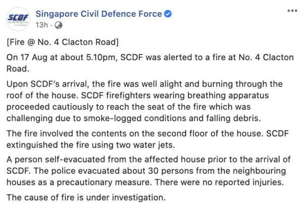 Mountbatten Fire Consumes Terrace House, 30 People Evacuated But None ...