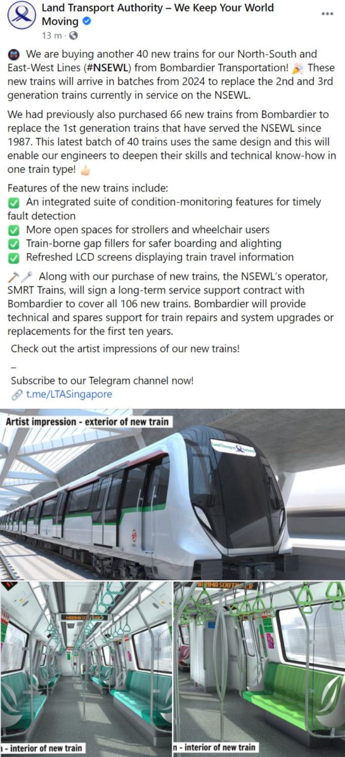 North-South & East-West MRT To Get New Trains, With More Space For ...
