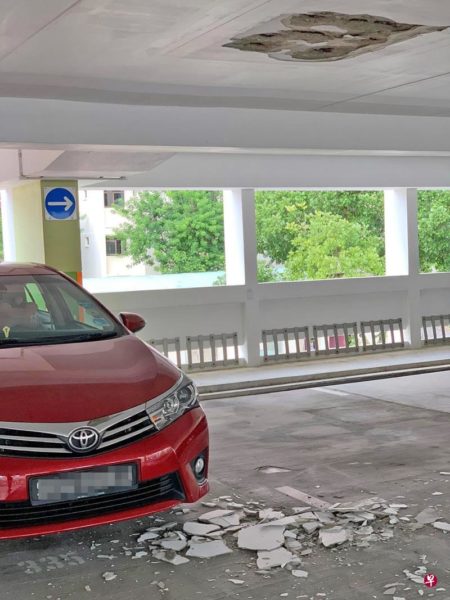 Bukit Merah Carpark Ceiling Concrete Falls On Car, 5th Storey Cordoned Off