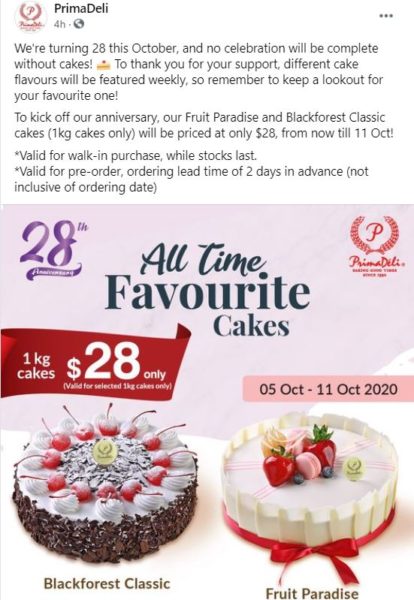 PrimaDeli Has Whole Cakes For $28 Till 25 Oct, Great For Birthdays ...
