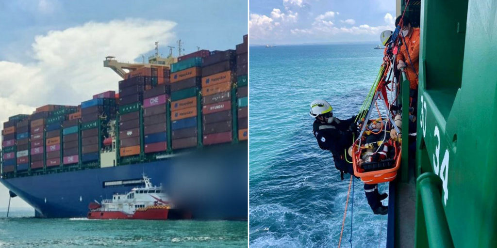 Man Falls From Height On Container Vessel, SCDF Uses Ropes & Pulleys To ...
