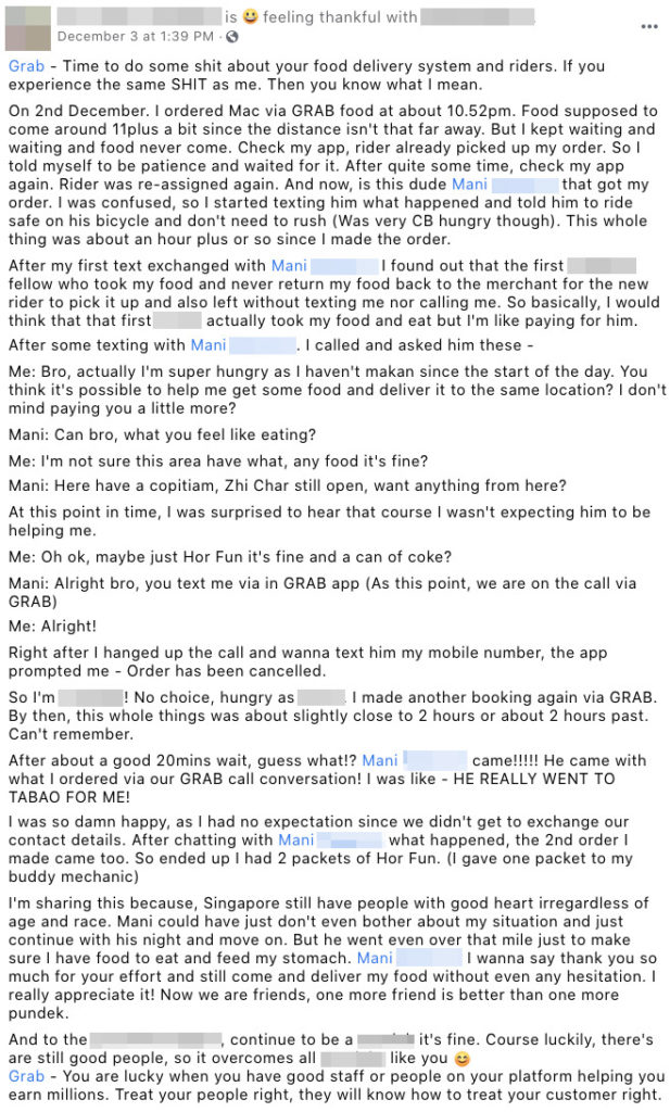 S’porean’s GrabFood Order Cancelled After 1-Hour Wait, Rider Buys Him A ...