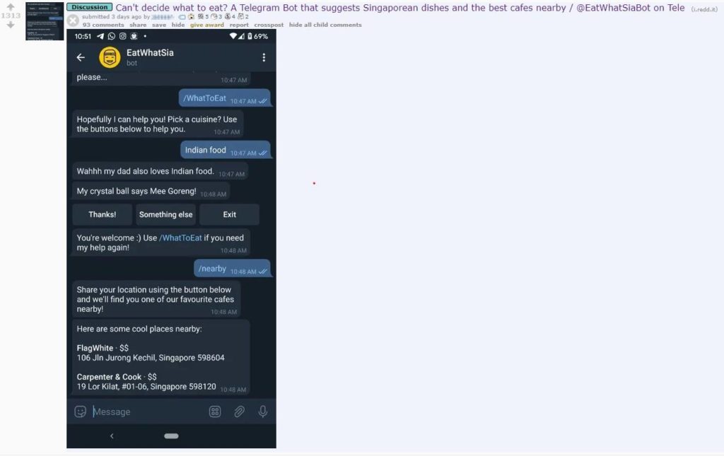 S'pore Telegram Bot Suggests Dishes & Cafés Nearby So You Can Decide ...