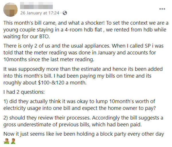 Tiong Bahru Man Receives $1,184 Electricity Bill In Jan, SP Group Is In ...