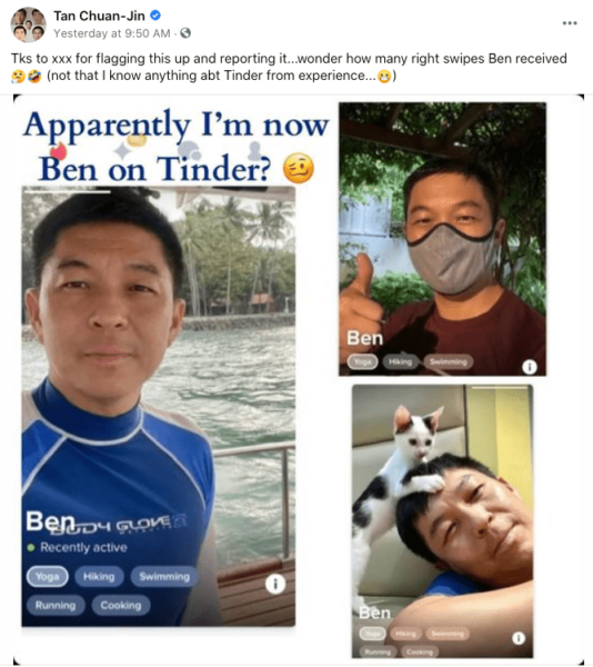 Tan Chuan-Jin’s Pictures Used On Tinder As ‘Ben’, Netizens Joke He ...