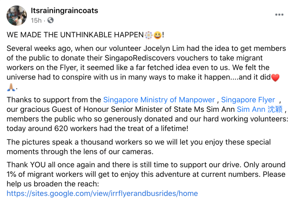 Migrant Workers Visit S’pore Flyer With Ticket Donations, Some Even ...