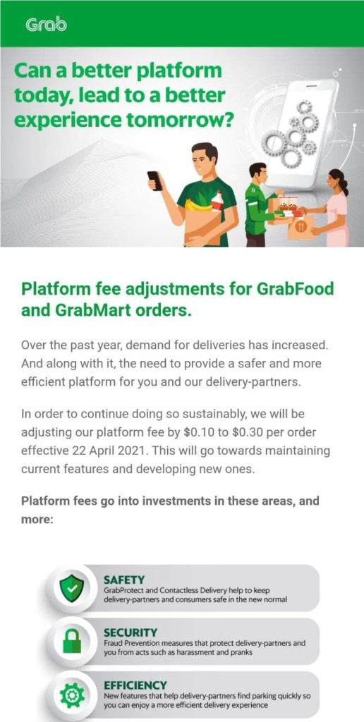 GrabFood Increases Platform Fee To $0.30 From 22 Apr, Says Funds Will ...