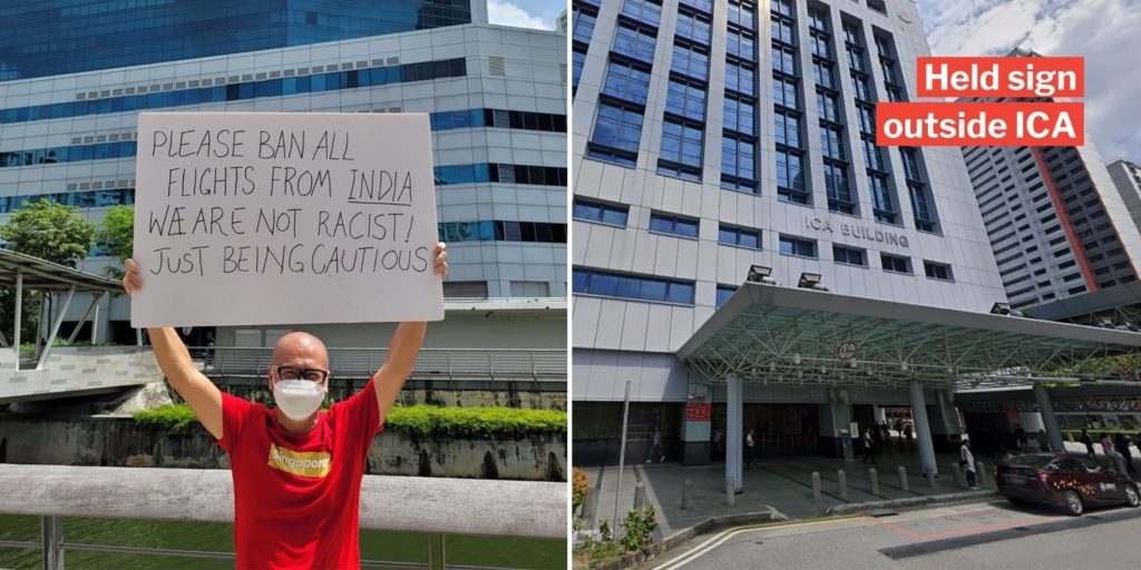 Activist Gilbert Goh Holds Sign Calling For Ban On India Flights ...