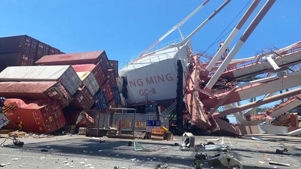 Massive Container Cranes Collapse In Taiwan Port, Injures 1 & Traps 2