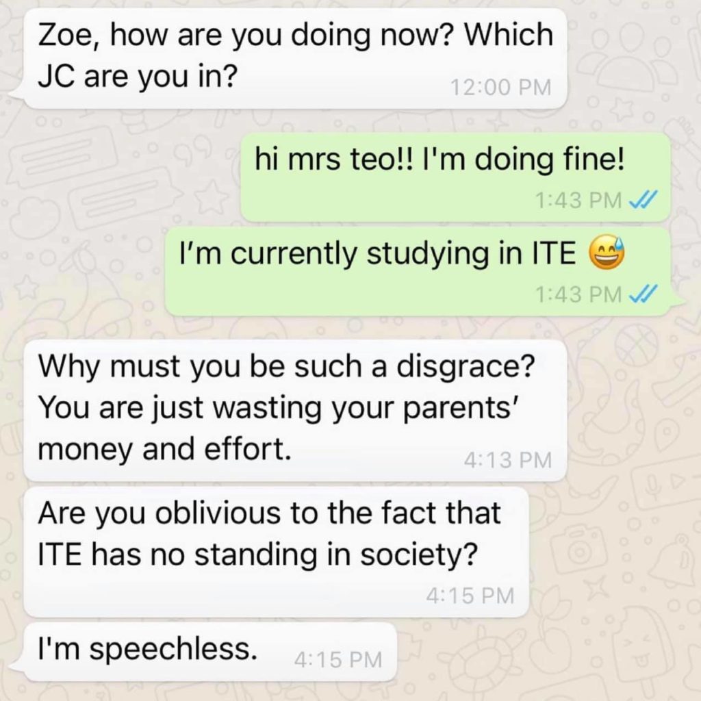 Student Allegedly Shamed By Tutor For Attending ITE, Netizen Comes To ...