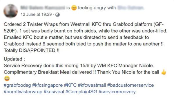 KFC West Mall Order Arrives Burnt, Manager Gives Customer Free Meal ...