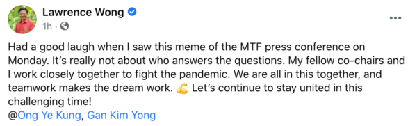 Lawrence Wong Amused By 'Arrowed' Memes, Says Teamwork Makes The Dream Work