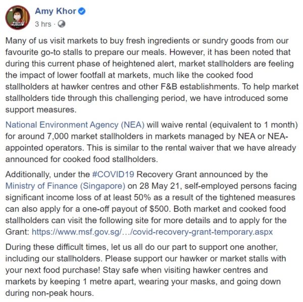 NEA Announces 1 Month Rental Waiver For Market Stalls, Will Benefit ...