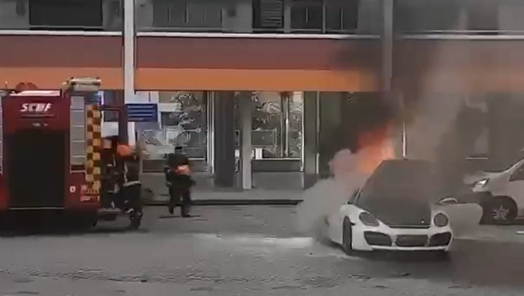 Porsche Catches Fire At Bishan HDB Carpark, SCDF Puts Out Flames Quickly