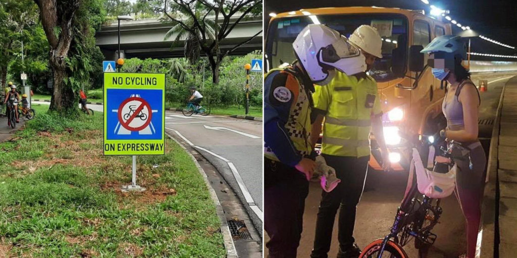 LTA Erects Signs To Remind Cyclists Not To Ride On Expressways & In Tunnels