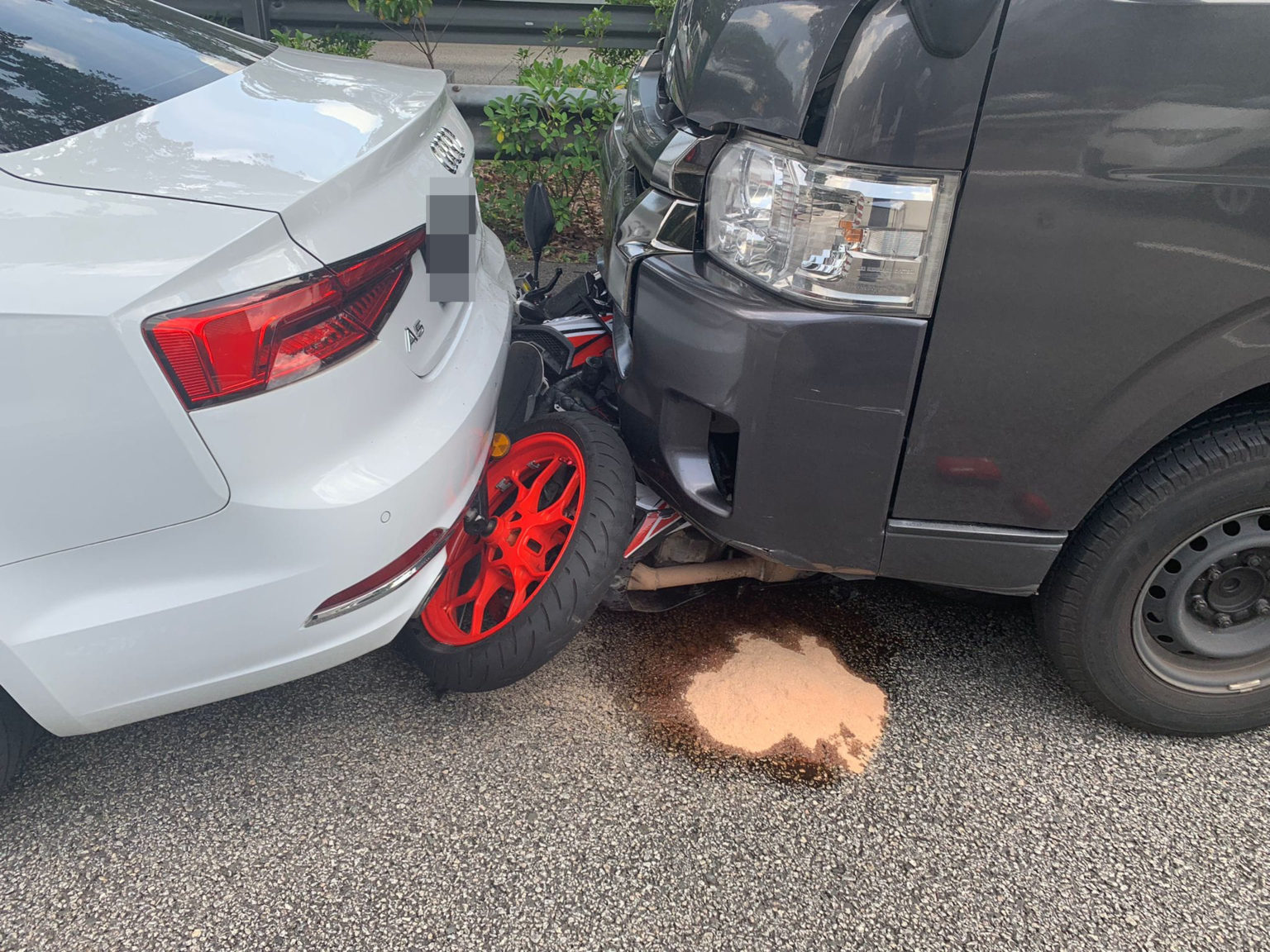 Motorcycle Sandwiched Between Vehicles After PIE Collision, Rider ...