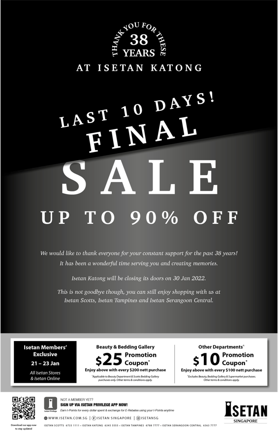 Isetan Parkway Parade Closes On 30 Jan, Store Has Up To 90% Off Sale