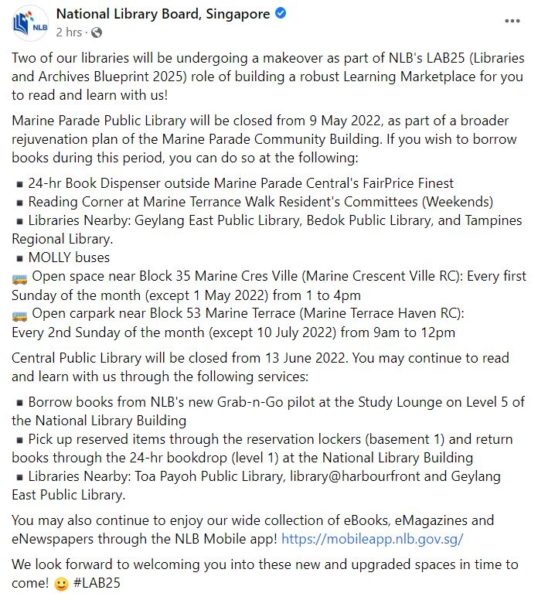 Marine Parade & Central Public Library To Close For Makeover ...