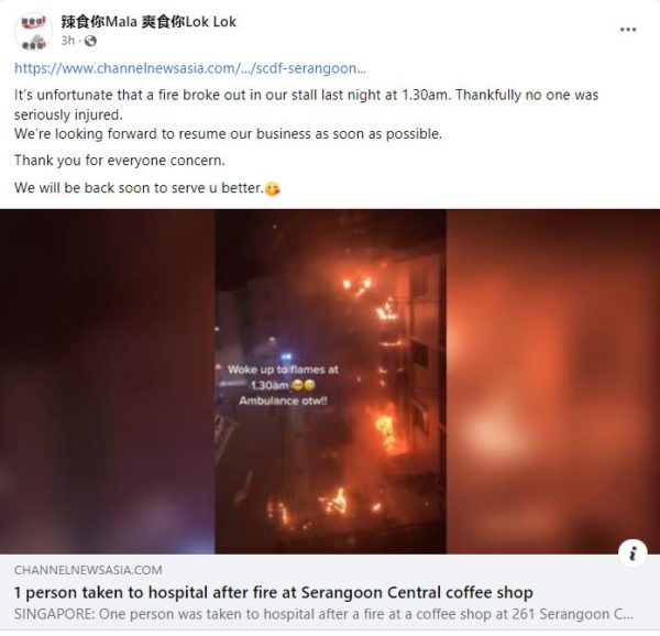 Serangoon Fire Allegedly Started From Mala Stall, Chef Hospitalised For ...
