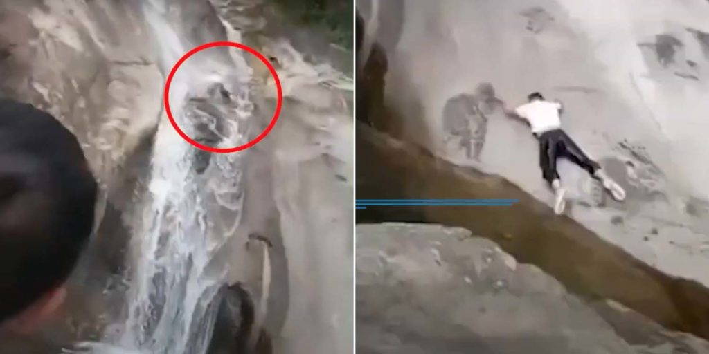 Man In China Slips & Slides Down Waterfall At High Speed, Miraculously ...