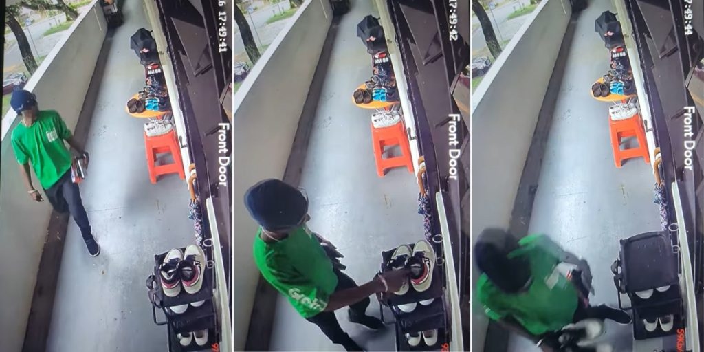Man In Grab Delivery Rider Top Appears To Take Shoes Outside AMK Flat