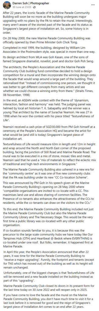 Iconic Marine Parade CC Mural To Be Replaced, Was S'pore's Largest ...