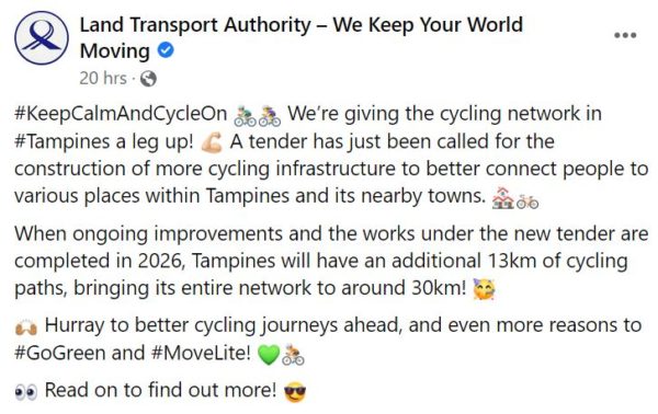 LTA To Expand Cycling Paths In Tampines By 13km, New Routes Will ...