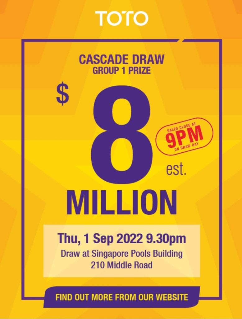 TOTO 1st Prize Reaches S$8M For 1 Sep Draw, S'pore Pools Outlets See Queues