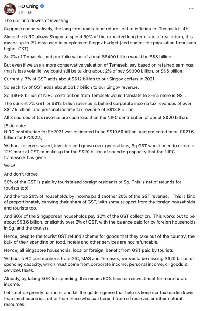 Ho Ching Says Investing From Reserves Has Ups & Downs, But It Helped ...