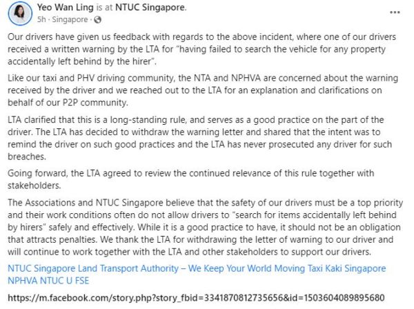 LTA To Review Rule For Drivers To Check Taxis After Ride, Withdraws ...