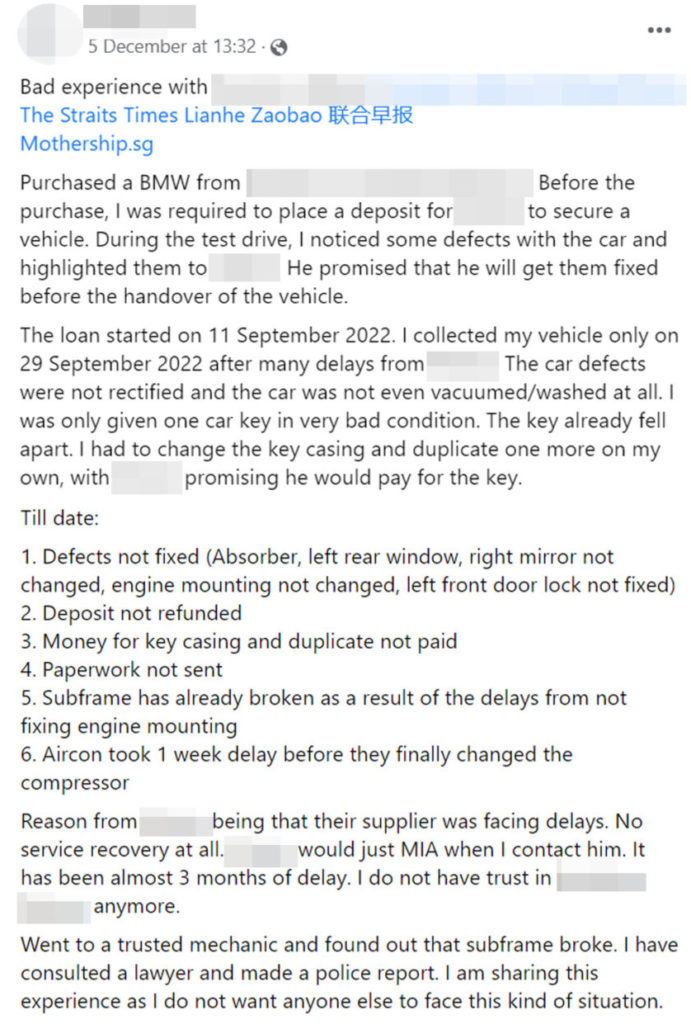 S'pore Dealership Allegedly Delays Fixing Defects On Secondhand BMW For 3 Months, Buyer Informs ...
