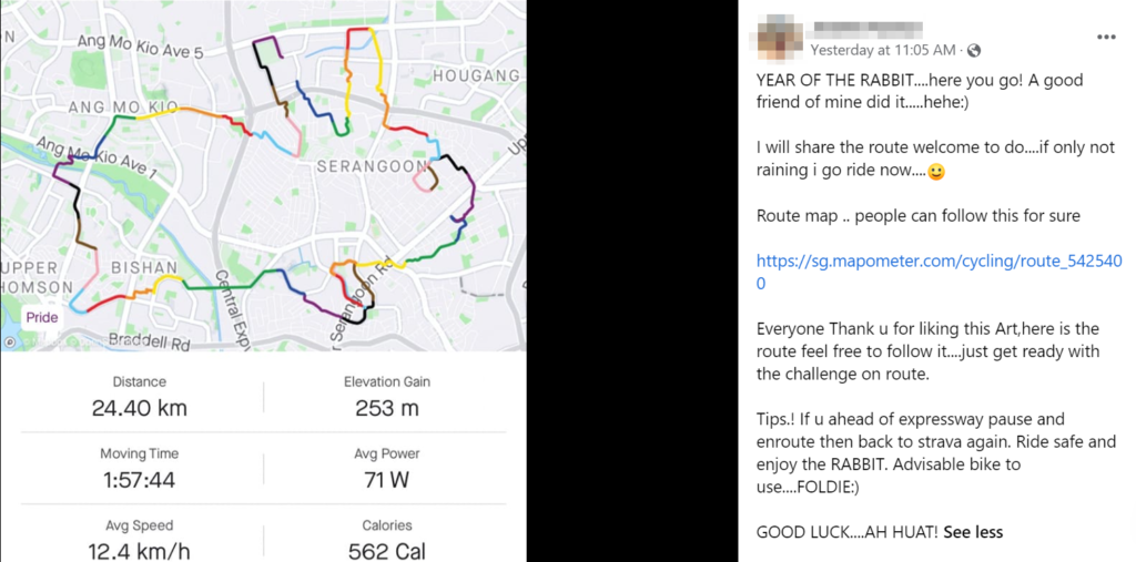 Cyclist Cycles Around S'pore In Shape Of Bunny To Honour Year Of The Rabbit