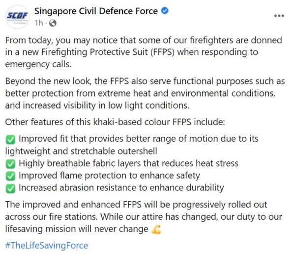 SCDF Firefighters Don New Suits With Improved Flame Protection & Abrasion Resistance For Safety