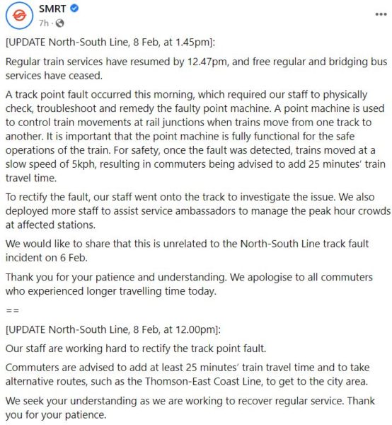 North-South Line MRT Services Disrupted For 6 Hours Due To Track Point ...