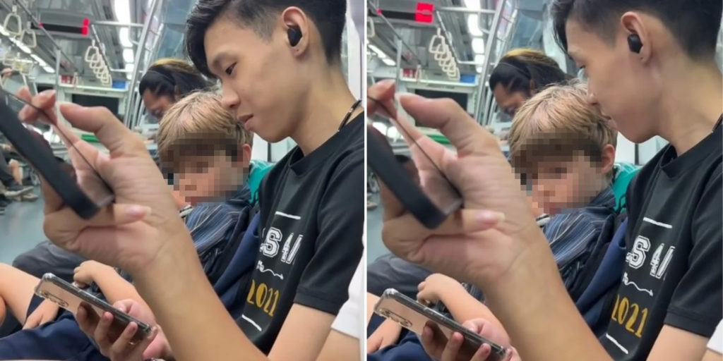 S'pore Man Notices Boy Peeping At Screen On MRT, Tilts Phone To Let Him See
