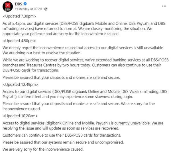 DBS Digital Service Disruption Is Unacceptable Especially After Similar ...