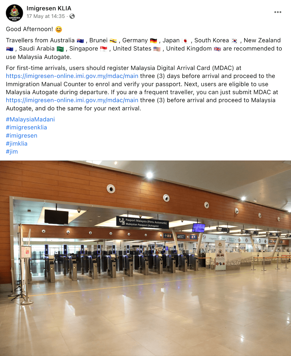 S'pore Travellers Recommended To Use Immigration Autogates At KLIA ...