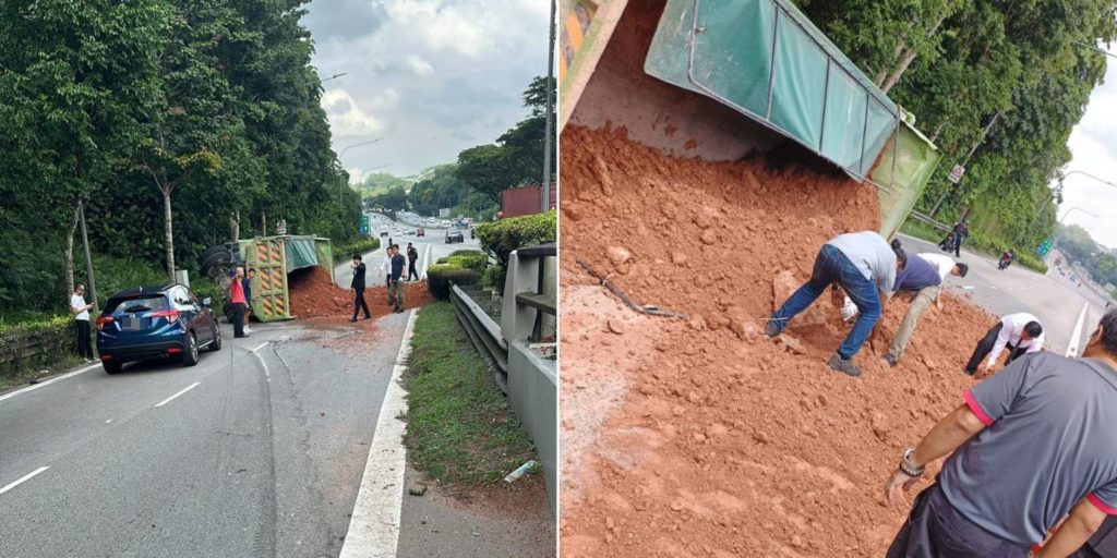 Tipper Truck Topples & Spills Dirt At SLE Exit, 1 Person Conveyed To ...