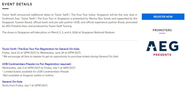 Taylor Swift S’pore Concert Tickets Access Code Only Sent To Select ...